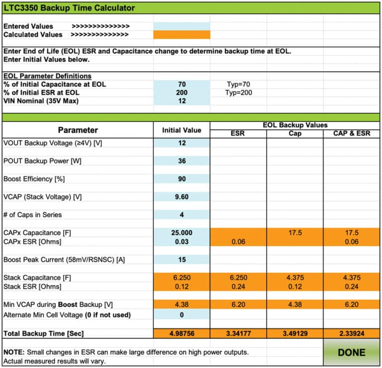 How to Calculate Supercapacitors for Energy Back Up Applications